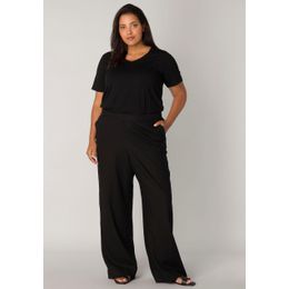 Leinenhose Base Level Curvy "Yula", Damen, Gr. 44, N-Gr, schwarz, Web, Obermaterial: 55% Leinen, 45% Viskose, casual, loose fit, Hosen