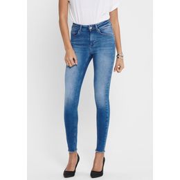 Ankle-Jeans Only "ONLBLUSH LIFE", Damen, Gr. XS (34), Länge 34, blau (medium blau denim), Denim/Jeans, Obermaterial: 92% Baumwolle, 6% Polyester, 2% Elasthan, Abriebeffekte, modisch, skinny fit, Jeans, mit offenen Säumen