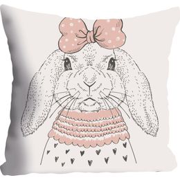 Dekokissen queence "Hase", beige (altrosa, grau, weiß, bedruckt), B:40cm L:40cm, Baumwolle, Dekokissen_Sitzkissen_Kissenhüllen, Kissenhülle ohne Füllung, 1 Stück