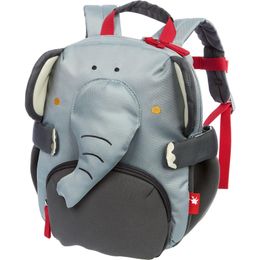 Kinderrucksack Sigikid "Pfötchenrucksack Elefant", Kinder, Gr. B/H/T: 26cm x 29cm x 13cm, grau (grau, rot), Polyester, Rucksäcke