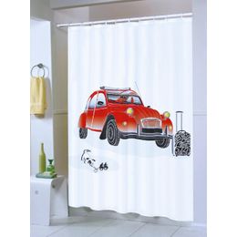 Duschvorhang MSV "CITROEN 2CV", rot (weiß, rot), B:180cm H:200cm, Polyester, Duschvorhänge, Höhe 200 cm