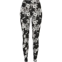 Leggings Urban Classics "Urban Classics Damen Ladies Soft AOP Leggings", Damen, Gr. 3XL, US-Größen, schwarz (schwarzflower), 85% Polyester, 15% Elasthan, skinny fit, Hosen