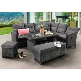 Gartenlounge-Set Destiny "SANTA PONSA DE LUXE", schwarz (strukturstoff grau, lounge grau), T:80cm, Aluminium, Geflecht Rattan, Glas, Sitzmöbel-Sets, Aluminium, Polyrattan