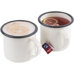 Tasse APS "2er", weiß, B:9cm H:8cm Ø:9cm, Emaille, Trinkgefäße, Kaffeebecher, 0,35 l, H: 8cm