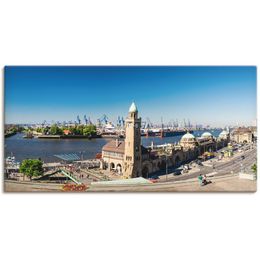 Wandbild Artland "Hamburg St. Pauli Landungsbrücken", beige (naturfarben), B:150cm H:75cm, Canvas, Leinwand, Bilder, als Leinwandbild, Poster in verschied. Größen