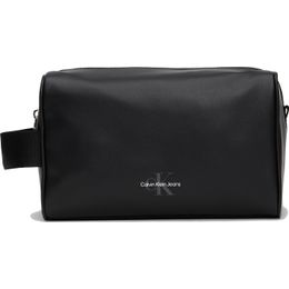 Kulturbeutel Calvin Klein Jeans "MONO LOGO DOPP KIT PU", Damen, Gr. B/H/T: 23cm x 14cm x 12,5cm, na schwarz, Lederimitat, Taschen, Make-up Tasche mit CK-Logo