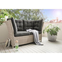 Gartenlounge-Bank Destiny "PALMA", weiß (vintage weiß), B:152cm H:83cm T:78cm, Metall, Geflecht Rattan, Sitzbänke, Polyrattan, Aluminium, inkl. Auflagen