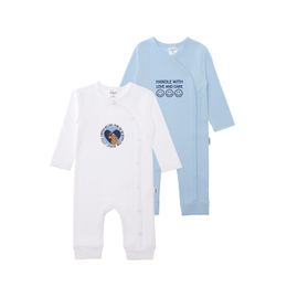 Jumpsuit Liliput "Handle with love and care", Baby, Gr. 74/80, EURO-Größen, blau (weiß, hellblau), 100% Baumwolle, casual, Rundhals, Langarm, Overalls, mit praktischer Druckknopfleiste