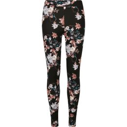 Leggings Urban Classics "Urban Classics Damen Ladies Soft AOP Leggings", Damen, Gr. S, US-Größen, schwarz (schwarzsoftflower), 85% Polyester, 15% Elasthan, skinny fit, Hosen