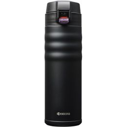 Isolierflasche Kyocera "Flip Top", schwarz, H:21cm, Edelstahl, Trinkflaschen, Fassungsvermögen 500 ml, Höhe 21 cm