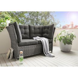 Gartenlounge-Bank Destiny "PALMA", grau (vintage grau), B:152cm H:83cm T:78cm, Metall, Geflecht Rattan, Sitzbänke, Polyrattan, Aluminium, inkl. Auflagen