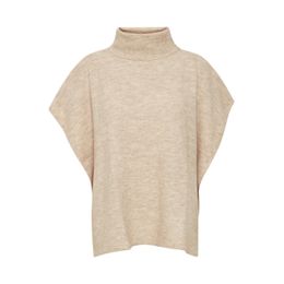 Strickpullover B.Young "Strickpullover BYVIKSI PONCHO 1 -", Damen, beige (cement melange), Feinstrick, Obermaterial: 52% Polyester Pol. recyc.. 38% Polyacryl PAN. 6% Wolle WO. 4% Elasthan EL., meliert, Basic, normal, ohne Ausschnitt, ohne Ärmel, Pullover