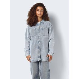 Jeansbluse Noisy may "NMALVA L/S DENIM SHACKET AZ352LB NOOS", Damen, Gr. XS (34), blau (light blau denim), Denim/Jeans, Obermaterial: 100% Baumwolle, unifarben, modisch, Langarm, Blusen