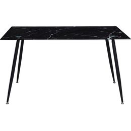 Glastisch Home Affaire "Julia", schwarz (schwarz, schwarz, schwarz, weiß), B:140cm H:75cm T:80cm, Tische, Breite 140 cm, in Marmor-Optik