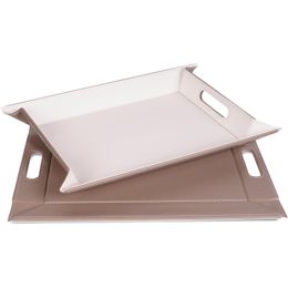 Tablett freeform "DUO, 2-farbiges Wendetablett, Tablett und Tisch-Set in einem, wendbar", grau (weiß, taupe), B:41cm H:0,8cm L:55cm, Kunstleder, Tabletts, mit Doppelfunktion, pflegeleicht und kann platzsparend verstaut werden