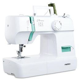 Medion Freiarm-Nähmaschine "MD 11179, 12 Stichmuster, 4 Schritte Knopfloch", blau (türkis), B:34,5cm H:27cm T:14,5cm, Nähmaschinen, Vertikales Spulsystem, LED Nählicht, Integrierter Fadenschneider