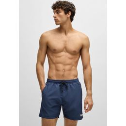 Badeshorts BOSS "Starfish", Herren, Gr. L, N-Gr, blau (navy 413), Microfaser, Polyester, unifarben mit Farbeinsatz, kontrastfarbene Details, sportlich, Badehosen, mit Kontraststreifen