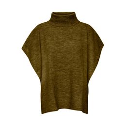 Strickpullover B.Young "Strickpullover BYVIKSI PONCHO 1 -", Damen, grün (military olive melange), Feinstrick, Obermaterial: 52% Polyester Pol. recyc.. 38% Polyacryl PAN. 6% Wolle WO. 4% Elasthan EL., meliert, Basic, normal, ohne Ausschnitt, ohne Ärmel, Pullover