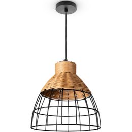 Paco Home Pendelleuchte "PUCU", schwarz, Ø 22cm H: 21cm, Lampen, Korb Lampe LED Hängeleuchte Rattan Esszimmerlampe Boho E27 Vintage