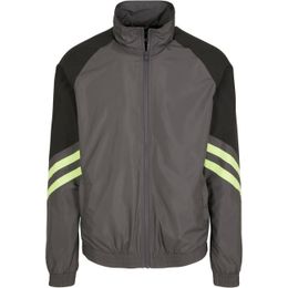 Trainingsjacke Urban Classics "Urban Classics Herren Block Sport Track Jacket", Herren, Gr. L, schwarz (schwarzshadow), 100% Polyester, mehrfarbig, klassisch, normal, amerikanischer Ausschnitt, Langarm, Jacken