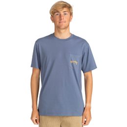 T-Shirt Billabong "STACKED ARCH PK", Herren, Gr. L, blau (slate blau), Single Jersey, Obermaterial: 100% Baumwolle, unifarben, sportlich, Rundhals, Kurzarm eng normaler Saum, Shirts, mit Logodruck