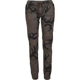 Cargohose Urban Classics "Urban Classics Damen Ladies Camo Jogging Pants", Damen, Gr. 4XL, US-Größen, grün (schwarzcamouflage), 98% Baumwolle, 2% Elasthan, normal, Hosen