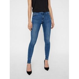 Véro Moda Skinny-fit-Jeans VERO MODA "VMTANYA", Damen, Gr. M, Länge 34, blau (medium, blau, denim), Denim/Jeans, Obermaterial: 69% Baumwolle, 25% Polyester, 3% Elasthan, 3% Viskose, feminin, extraeng knöchelfrei, Jeans, mit Stretch