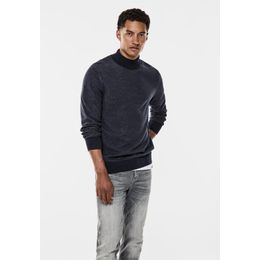 Rollkragenpullover Street One MEN, Herren, Gr. L (42), blau (nightfall blau), Web, 100% Baumwolle, unifarben, casual, gerade normal, hoch geschlossener Ausschnitt, Langarm Bündchen, Pullover, in Melange Optik