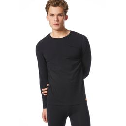 Unterhemd Bruno Banani "Warm Up", Herren, Gr. L, N-Gr, schwarz, Obermaterial: 93% Baumwolle, 7% Elasthan, unifarben, casual, eng, Rundhals, Langarm, Unterhemden, mit kontrastfarbenen Markenlabel