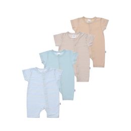 Strampler Liliput, Baby, Gr. 50/56, EURO-Größen, blau (beige, blau), 95% Baumwolle, 5% Polyester, Kurzarm, Overalls, 4er-Pack mit praktischen Druckknöpfen