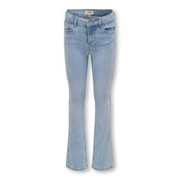 Bootcut-Jeans KIDS Only "KOGBLUSH FLARED DNM DIA132 NOOS", Mädchen, Gr. 128, N-Gr, blau (light blau denim), Denim/Jeans, Obermaterial: 92% Baumwolle, 6% Elastomultiester, 2% Elasthan, unifarben, modisch, regular fit knöchellang, Jeans