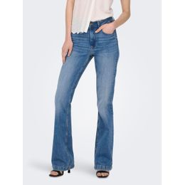 Jacqueline de Yong Bootcut-Jeans JDY "JDYFLORA FLARED HIGH MB NOOS DNM", Damen, Gr. 25, Länge 30, blau (medium blau denim), Denim/Jeans, Obermaterial: 98% Baumwolle, 2% Elasthan, modisch, Jeans