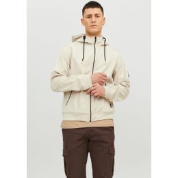 Jack & Jones Softshelljacke JACK & JONES "JJEBASIC SOFTSHELL HOOD NOOS", Herren, Gr. L, gelb (moonbeam), Web, Obermaterial: 100% Polyester, unifarben, modisch, regular fit, hoch geschlossener Ausschnitt, Langarm Bündchen, Jacken