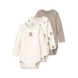 Body name it "NBNBODY 3P LS JET STREAM BEAR NOOS", Baby, Gr. 74, N-Gr, grün (jet stream), Sweatware, Obermaterial: 100% Baumwolle, casual, Langarm, Bodies