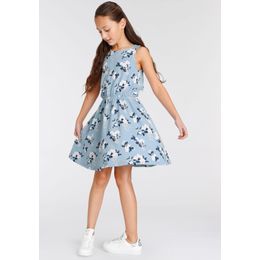 Jerseykleid Kidsworld "- Skaterkleid", Mädchen, Gr. 152/158, N-Gr, blau (hellblau geblümt), Jersey, Obermaterial: 95% Baumwolle, 5% Elasthan, gemustert, mehrfarbig, modisch, ausgestellt kniefrei, Rundhals, ohne Ärmel, Kleider, für festliche Anlässe und Treffen mit Freunden, kniefreie Länge