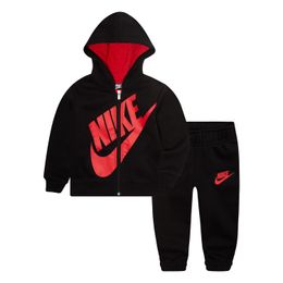 Jogginganzug Nike Sportswear "NKB SUEDED FLEECE FUTURA JOGG SE", Kinder, Gr. 80 (12), schwarz (schwarz, rot), Obermaterial: 60% Baumwolle, 40% Polyester, sportlich, Sportanzüge