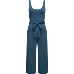 Jumpsuit Ragwear "Lisseta", Damen, Gr. L (40), Normalgrößen, blau (petrol), Material: 48% Baumwolle, 47% Viskose, 5% Elasthan, casual, figurumspielend 7/8-Länge, tiefer Rundhals, ohne Ärmel Ärmel ohne Ärmelschlitz, Overalls, Langer Damen Overall mit Bindegürtel