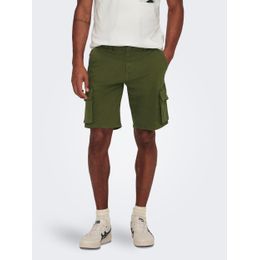 Only & Sons Cargoshorts ONLY & SONS "ONSNEXT CARGO 4564 SHORTS", Herren, Gr. M, N-Gr, grün (olive night), Obermaterial: 98% Baumwolle, 2% Elasthan, unifarben, Basic, regular fit, Hosen