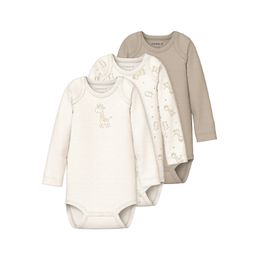 Body name it "NBNBODY 3P LS JET STREAM GIRAFFE NOOS", Baby, Gr. 56, N-Gr, grün (jet stream), Sweatware, Obermaterial: 100% Baumwolle, bedruckt, casual, Rundhals, Langarm, Bodies