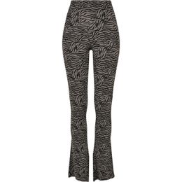 Leggings Urban Classics "Urban Classics Damen Ladies High Waist Zebra Boot Cut Leggings", Damen, Gr. S, US-Größen, grau (asphalt, schwarz), 95% Baumwolle, 5% Elasthan, animal-print, skinny fit, Hosen