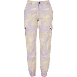 Cargohose Urban Classics "Urban Classics Damen Ladies High Waist Camo Cargo Pants", Damen, Gr. 26, Normalgrößen, lila (lilacamo), 98% Baumwolle, 2% Elasthan, normal, Hosen