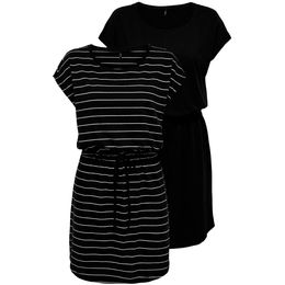 Shirtkleid Only "ONLMAY LIFE S/S DRESS 2 PACK CS JRS", Damen, Gr. S (36), N-Gr, schwarz (schwarz pack:schwarz stripe cloud dancer), Jersey, Obermaterial: 100% Baumwolle, gestreift, casual, Rundhals, Kurzarm, Kleider, flexibel taillierbar für individuelle Passform