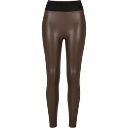 Leggings Urban Classics "Urban Classics Damen Ladies Faux Leather High Waist Leggings", Damen, Gr. L, US-Größen, braun, 91% Polyester, 9% Elasthan, unifarben, skinny fit, Hosen