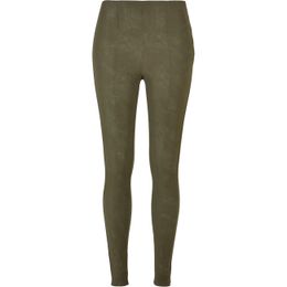 Leggings Urban Classics "Urban Classics Damen Ladies Washed Faux Leather Pants", Damen, Gr. L, US-Größen, grün (olive), 85% Polyester, 15% Elasthan, unifarben, slim fit, Hosen