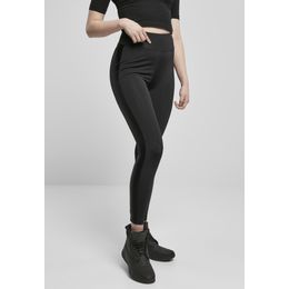 Leggings Urban Classics "Urban Classics Damen Ladies Highwaist Shiny Stripe Leggings", Damen, Gr. L, US-Größen, schwarz (schwarz, schwarz), 80% Polyamid, 20% Elasthan, mehrfarbig, normal, Hosen