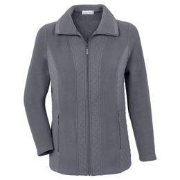 Fleecejacke Casual Looks, Damen, Gr. 48, grau (grau, meliert), 100% Polyester, unifarben, meliert, figurumspielend, Langarm, Jacken