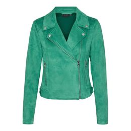 Véro Moda Lederimitatjacke VERO MODA "VMJOSE SHORT FAUX SUEDE JACKET NOOS", Damen, Gr. L (40), grün (bosphorus), Web, Obermaterial: 90% Polyester, 10% Elasthan, unifarben, modisch, Langarm, Jacken