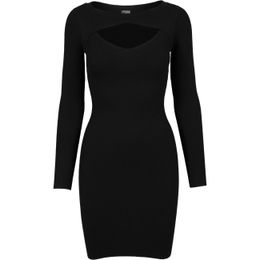 Shirtkleid Urban Classics "Urban Classics Damen Ladies Cut Out Dress", Damen, Gr. L, US-Größen, schwarz, 35% Viskose, 35% Polyacryl, 30% Nylon, unifarben, klassisch, slim fit, U-Boot-Ausschnitt, Langarm, Kleider