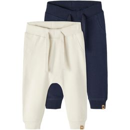 Sweathose name it "NBNTAKKI 2P SWEAT PANT NOOS", Baby, Gr. 56, N-Gr, blau (schwarz sapphire), Sweatware, Obermaterial: 95% Baumwolle, 5% Elasthan, unifarben, casual, regular fit, Hosen, im Baggy Fit Style