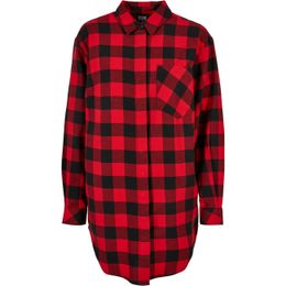 Shirtkleid Urban Classics "Urban Classics Damen Ladies Oversized Check Flannel Shirt Dress", Damen, Gr. S, US-Größen, schwarz (schwarz, rot), 100% Baumwolle, casual, oversize, Rundhals, Langarm, Kleider